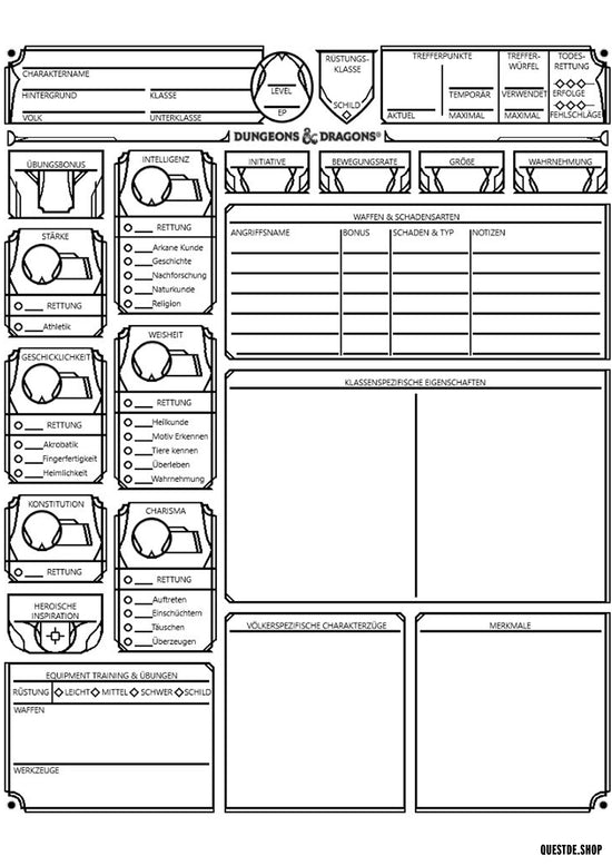 Charakterbogen D&D 2024 - Deutsche Übersetzung – Quest Shop